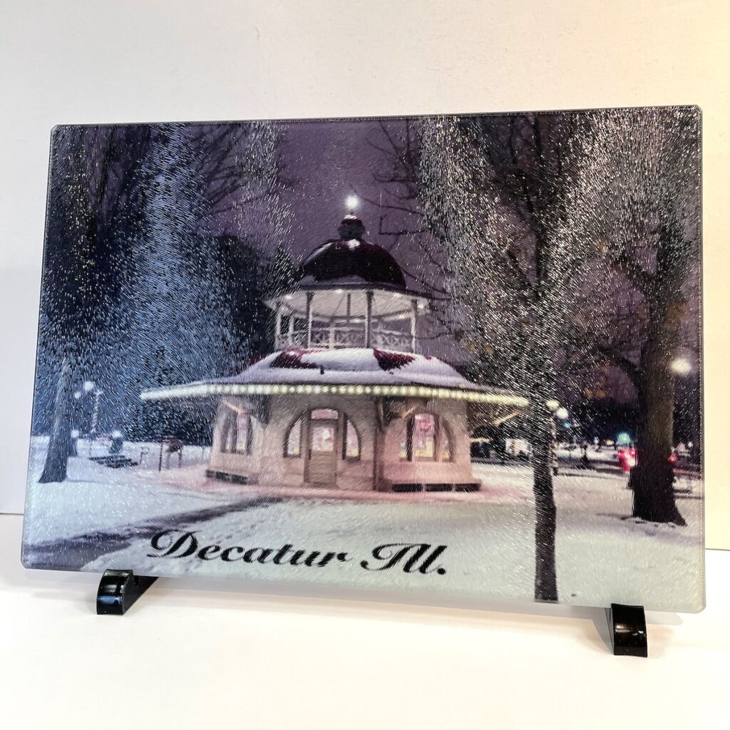 Decatur Transfer House Cutting Board- Night Winter View | Glass House Store